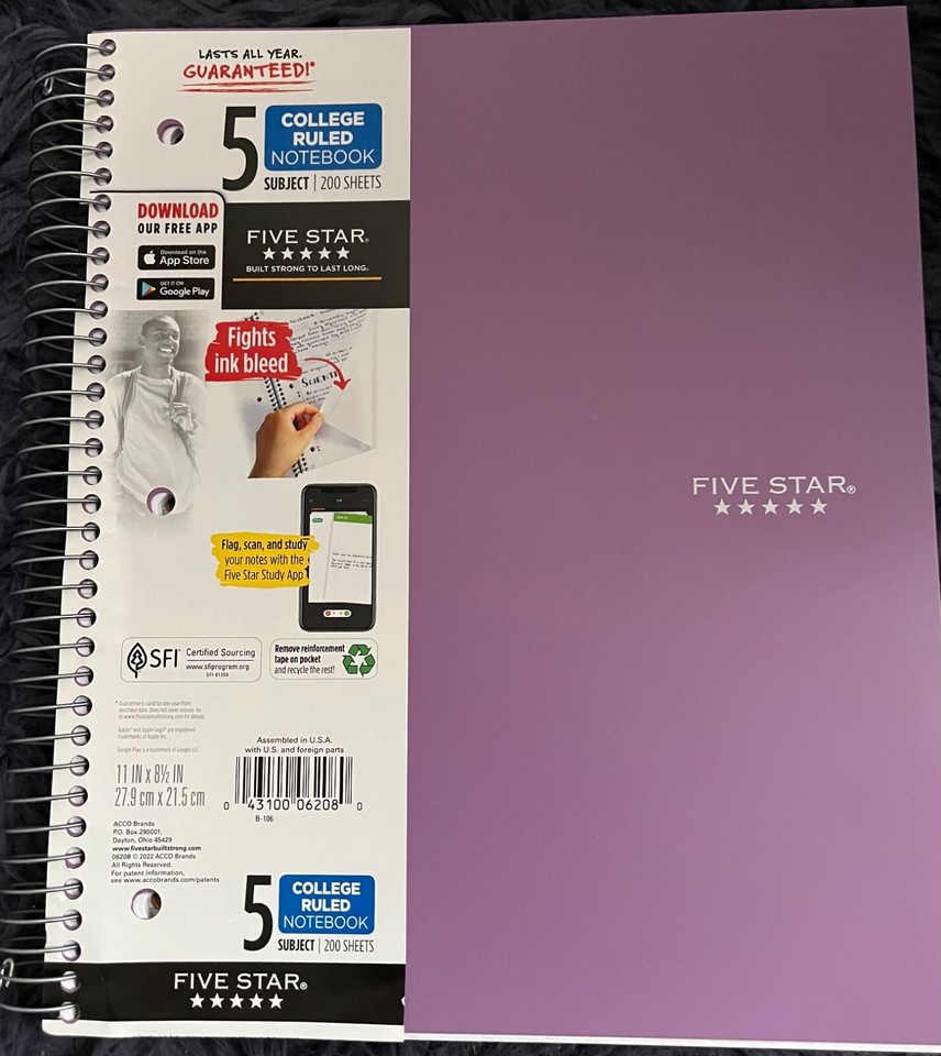 NEW Mead Five Star 5-Subject Notebook 8" x 10.5" 200 Sheets | eBay