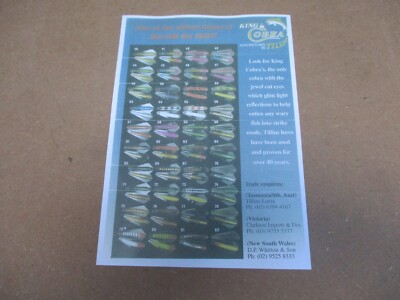 VINTAGE TILLINS KING COBRA LURE BROCHURE #4 PAMPHLET CATALOGUE CHART ...