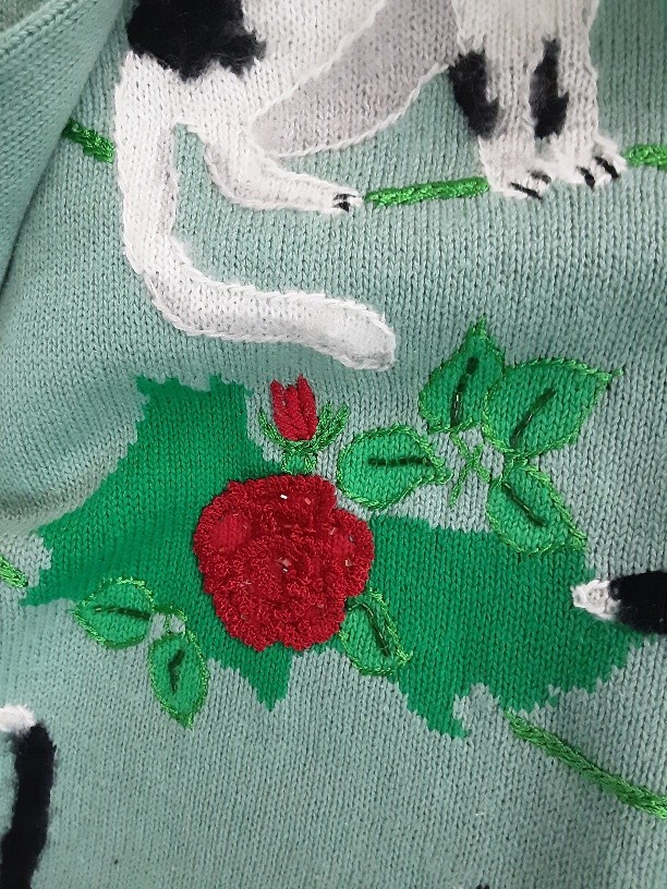 Vintage 80s Kitty Cat Sweater Granny Cottage Core Cardigan Green L 3D ...