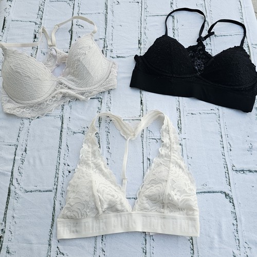 Victoria's Secret Bra LOT 3 Racerback Lace Padded Size Small Black ...