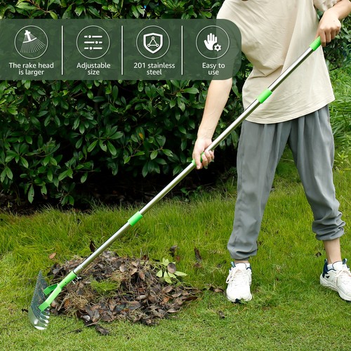 Thatch Rake Double Sided Lawn Thatching Rake with 66.9 Inches Stainless ...