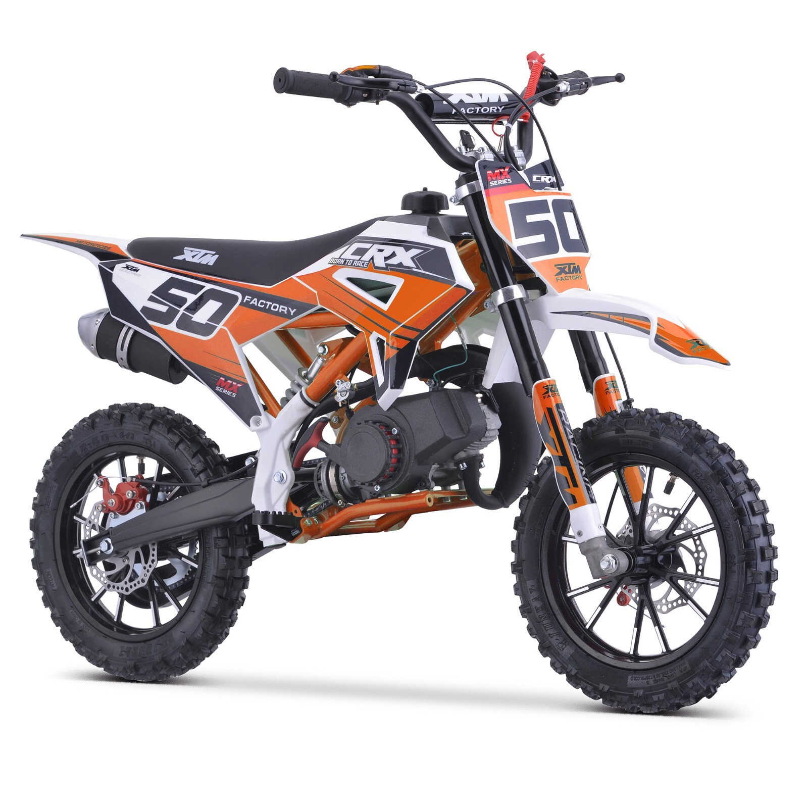 XTM CRX 2025 Kids 49cc 50cc Petrol 2-Stroke Mini Dirt Bike Colour-Coded ...