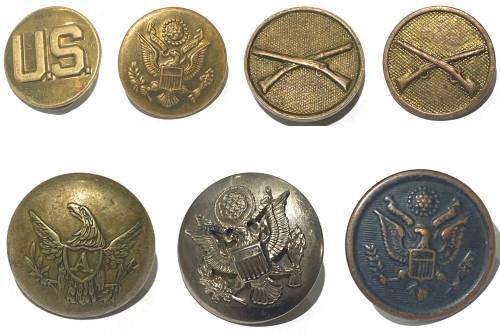 Lot of 7 WWI and WW2 US Military Army Enlisted Collar Brass Pin ...
