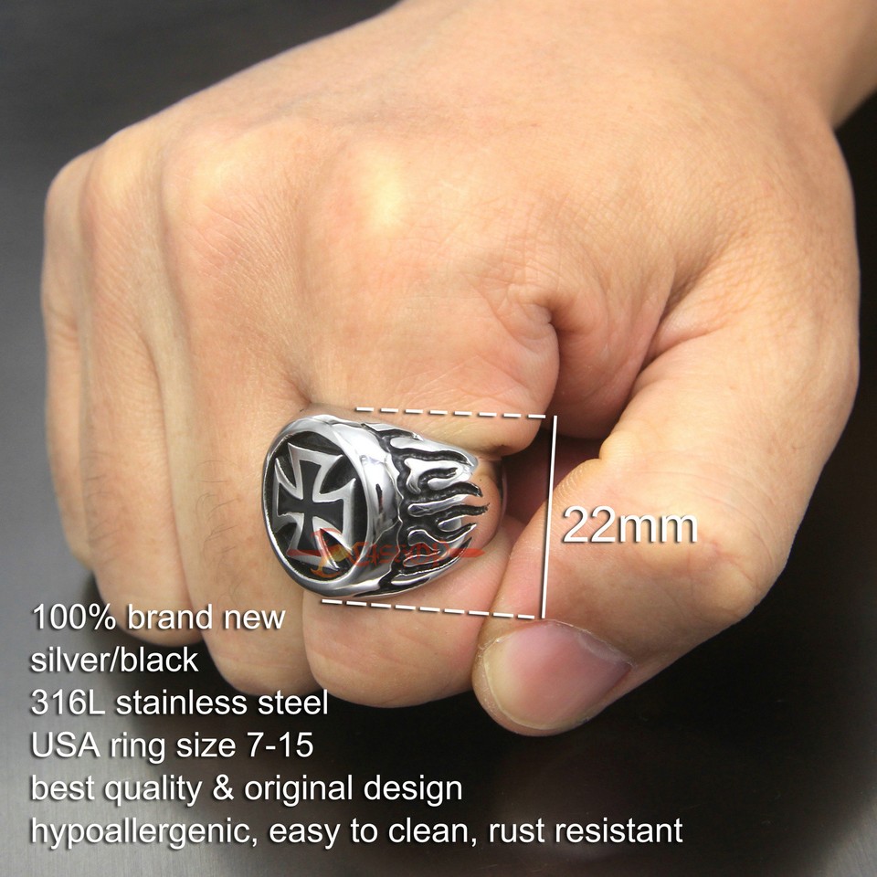 Men's Classic German Iron Cross Pattée Ring Flame Stainless Steel ...