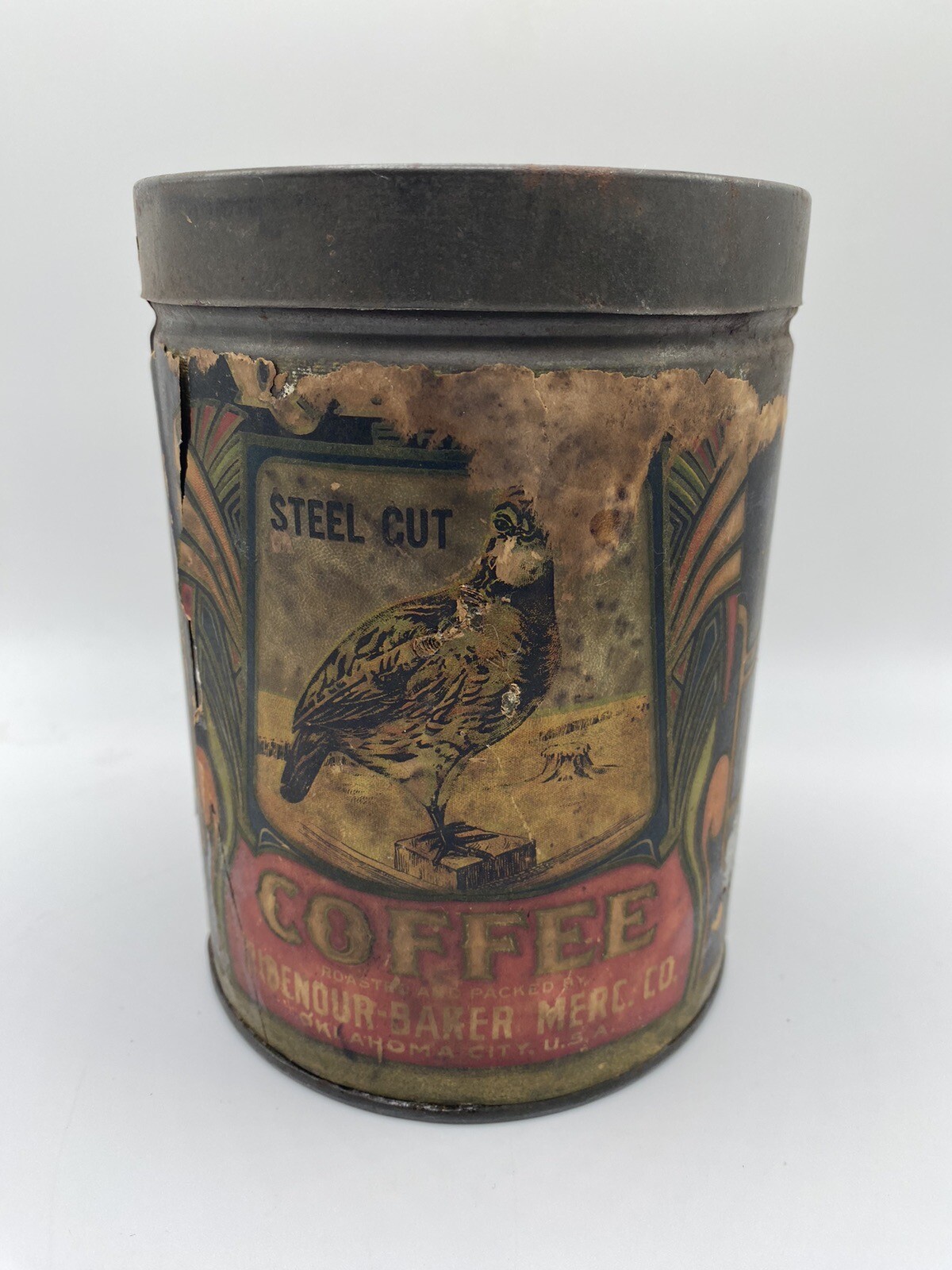Rare Antique Vtg Quail Brand Coffee Tin Can 1 Lb. Ridenour & Baker Merc ...