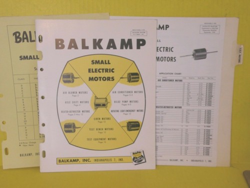 1961 BALKAMP NAPA CATALOG Small Electric Motors W / 1962 Supplement ...