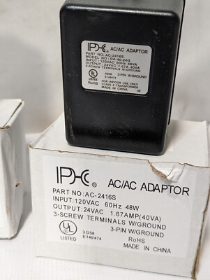 PHC AC-2416S AC/AC Adaptor, 120VAC/24VAC, 3-Screw Terminals with Ground ...