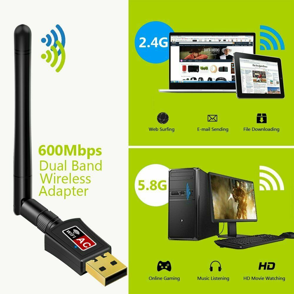 11AC 600Mbps Wireless USB Adapter Signal Booster Wifi Dual Band ...