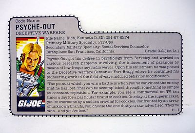 GI Joe Psyche-Out File Card Vintage Action Figure Accessory Part 1987 ...