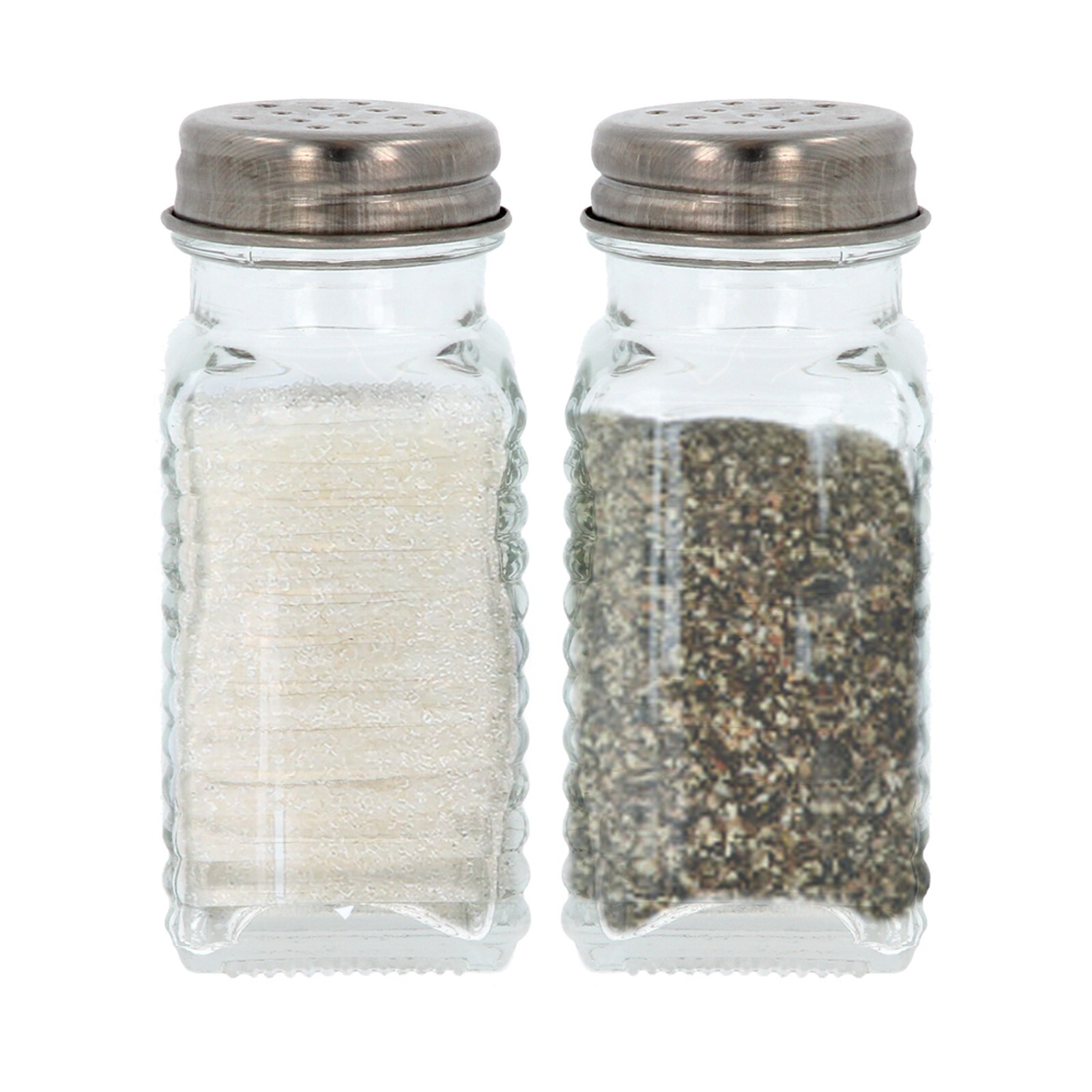 Salt And Pepper Shakers Clear Glass Square Pot Screw Top Lid Set Of 2