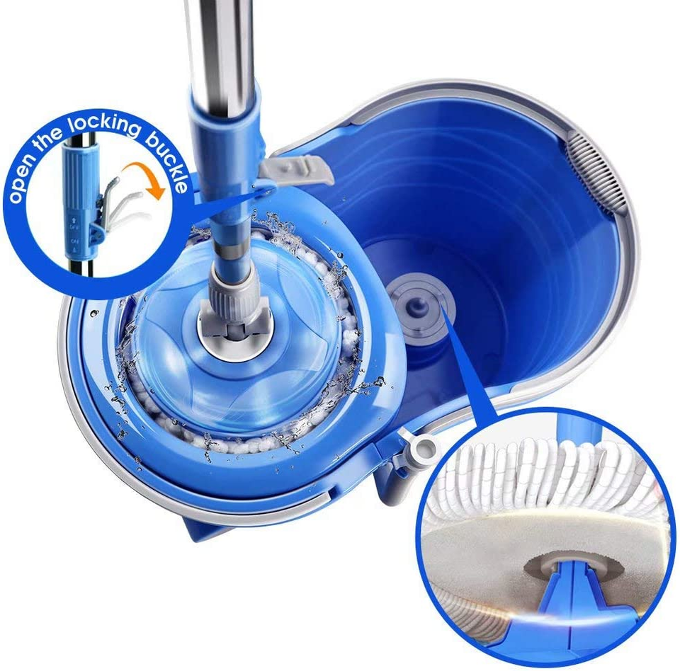 Spin Mop Bucket with Wringer Set 3.17 Gallon Large Bucket Stainless ...