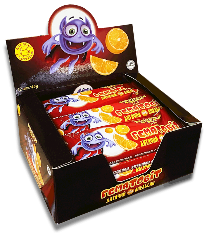12 PACK x 40G BAR Hematogen ORANGE Vitamins C Zn GEMATOGEN Гематовiт ...