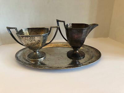 Homan Plate on Nickel Silver Hammered Creamer & Open Sugar Set ...