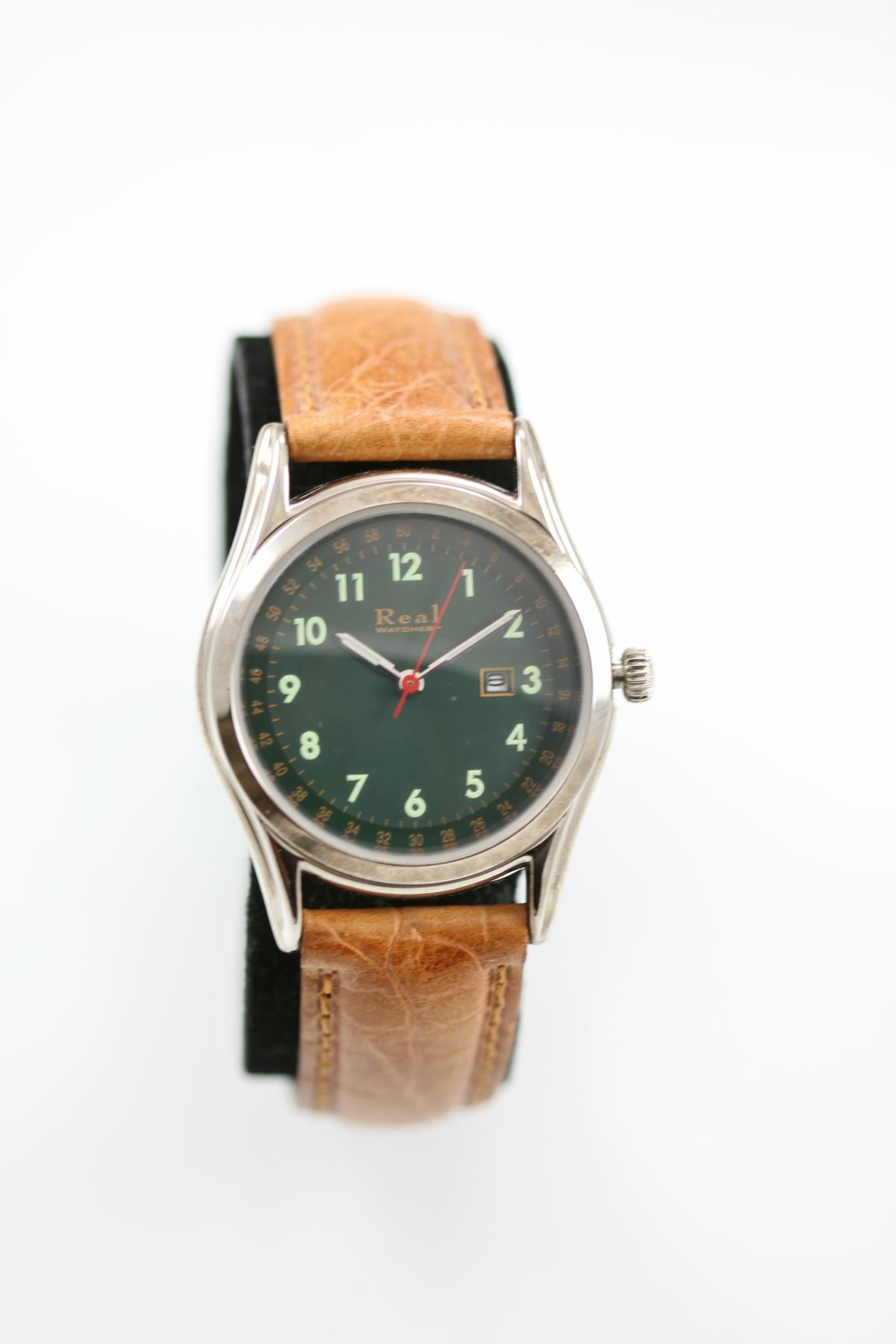 Real Watch Mens Date Stainless Silver Leather Brown Water Res Batt ...