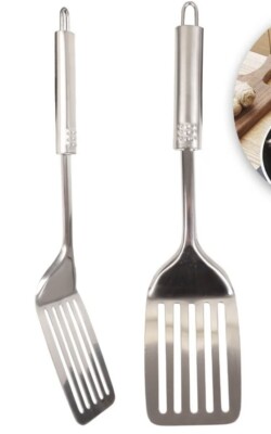 STAINLESS STEEL TURNER Burger Fish Slice Cooking Utensil Frying Slotted ...