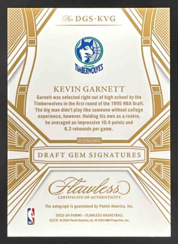 2023 Flawless Kevin Garnett Draft Gem Signatures Ruby /15 Auto | eBay