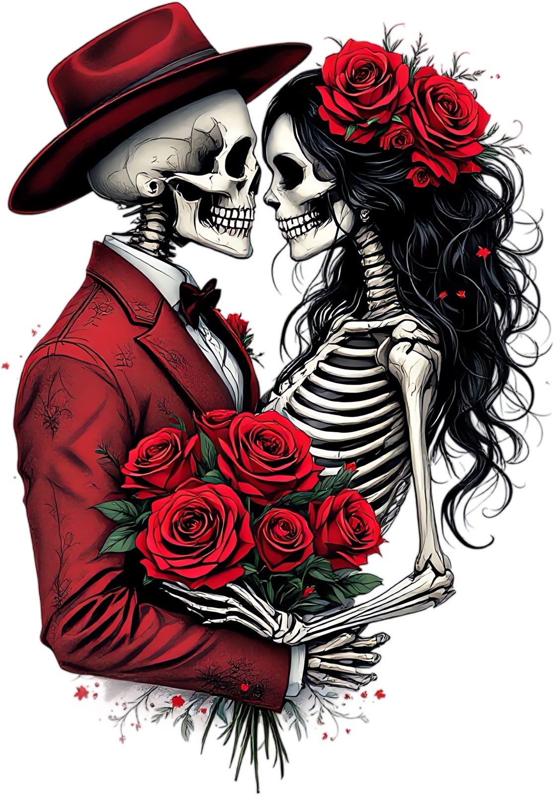 Romantic Skeleton Couple Sticker (3 Inch) Roses Love Passion ...