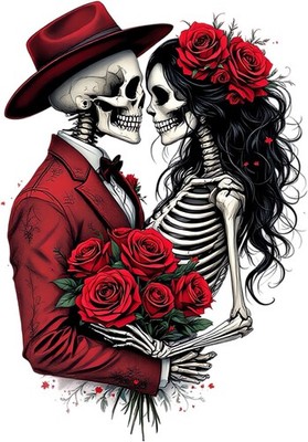 Romantic Skeleton Couple Sticker (3 Inch) Roses Love Passion ...