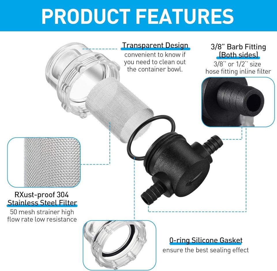 Water Pump Strainer, 3/8 Inch Hose Barb In-Line Strainer Inch, Black | eBay