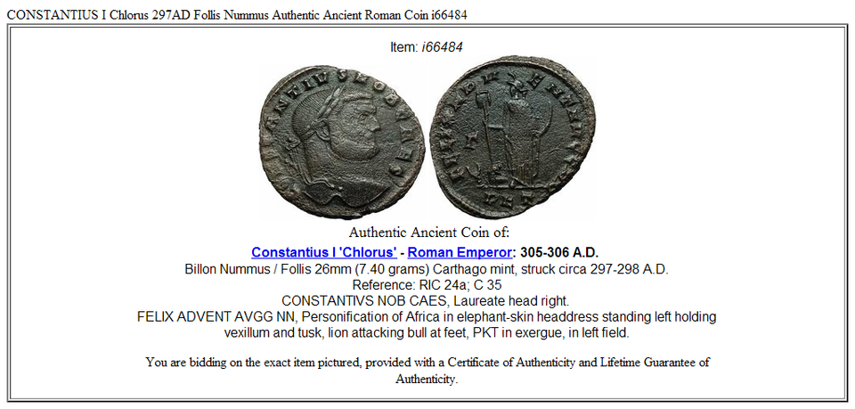 CONSTANTIUS I Chlorus 297AD Follis Nummus Authentic Ancient Roman Coin ...