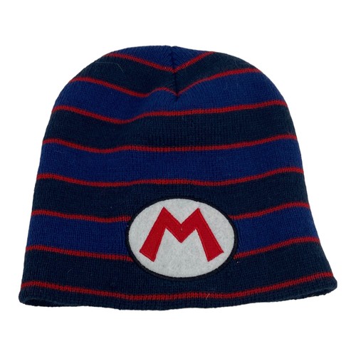 🐞 BLACK BLUE RED Nintendo Super Mario Brothers Striped Cozy Beanie ...