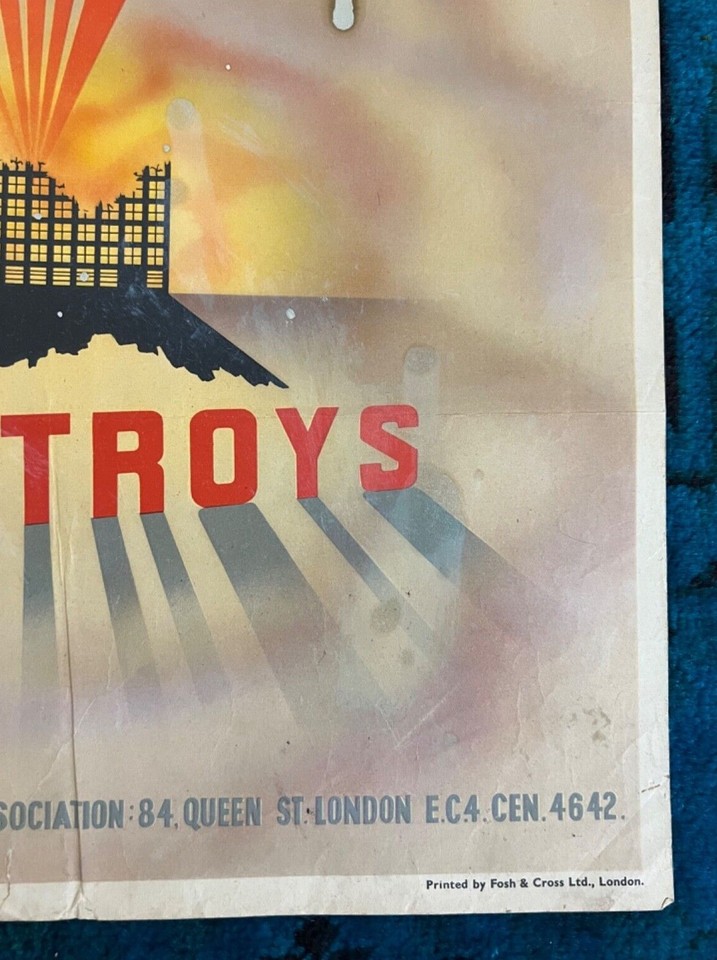 Original Safety Poster Fire Destroys Prevent Fire Protection ...