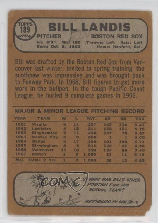 1968 Topps Venezuelan Bill Landis #189 Rookie RC | eBay