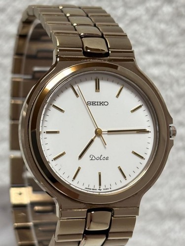 Seiko Dolce 8N41-7020 White Silver Gold Quartz Mens Watch Authentic ...