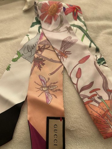 Gucci Silk Scarf Floral and Insect Print Multicolor 5cm Wide | eBay