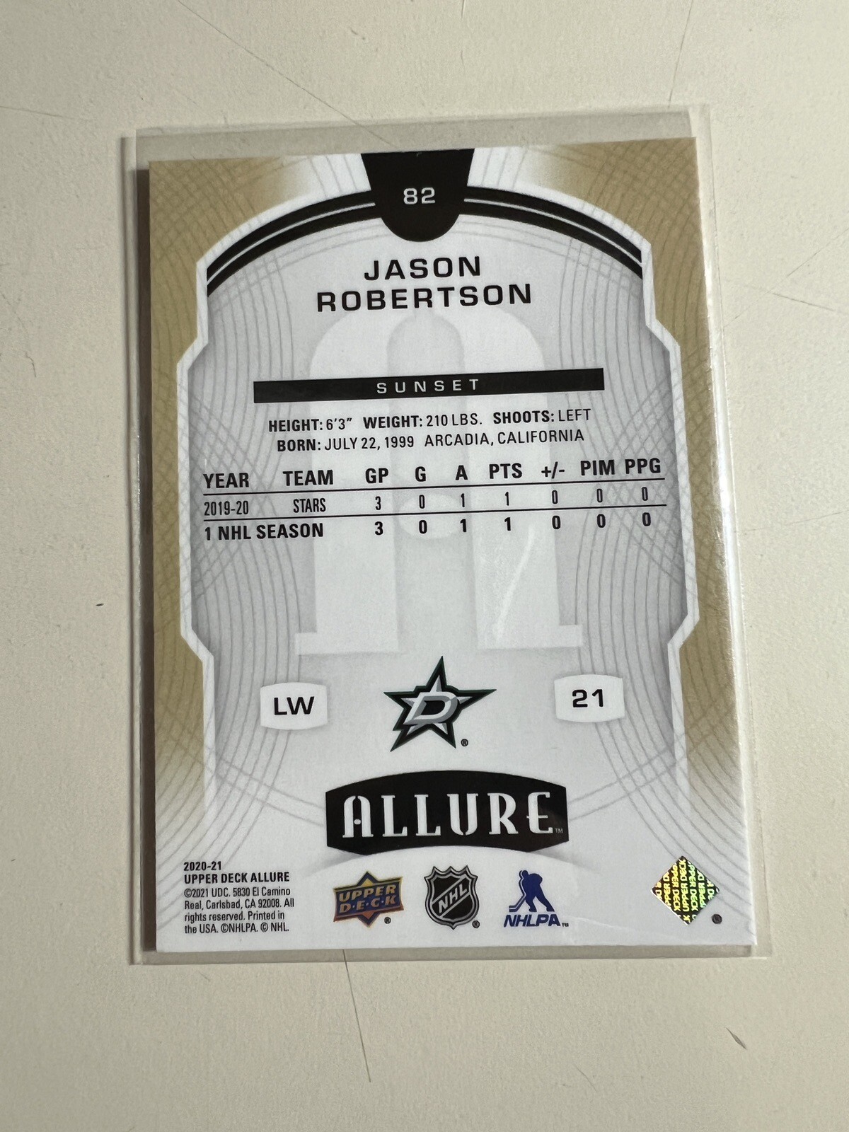 2020-21+Upper+Deck+Allure+-+Rookie+Sunset+%2382+Jason+Robertson+%28RC ...