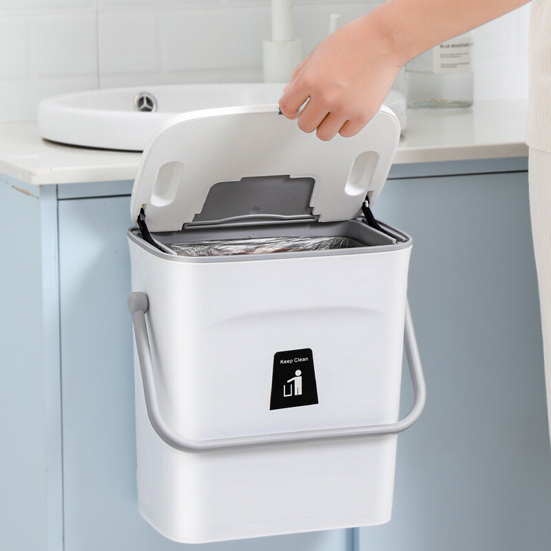 9L Wall Waste Bin with Lid Handle And Inner Barrel Trash Can with ...