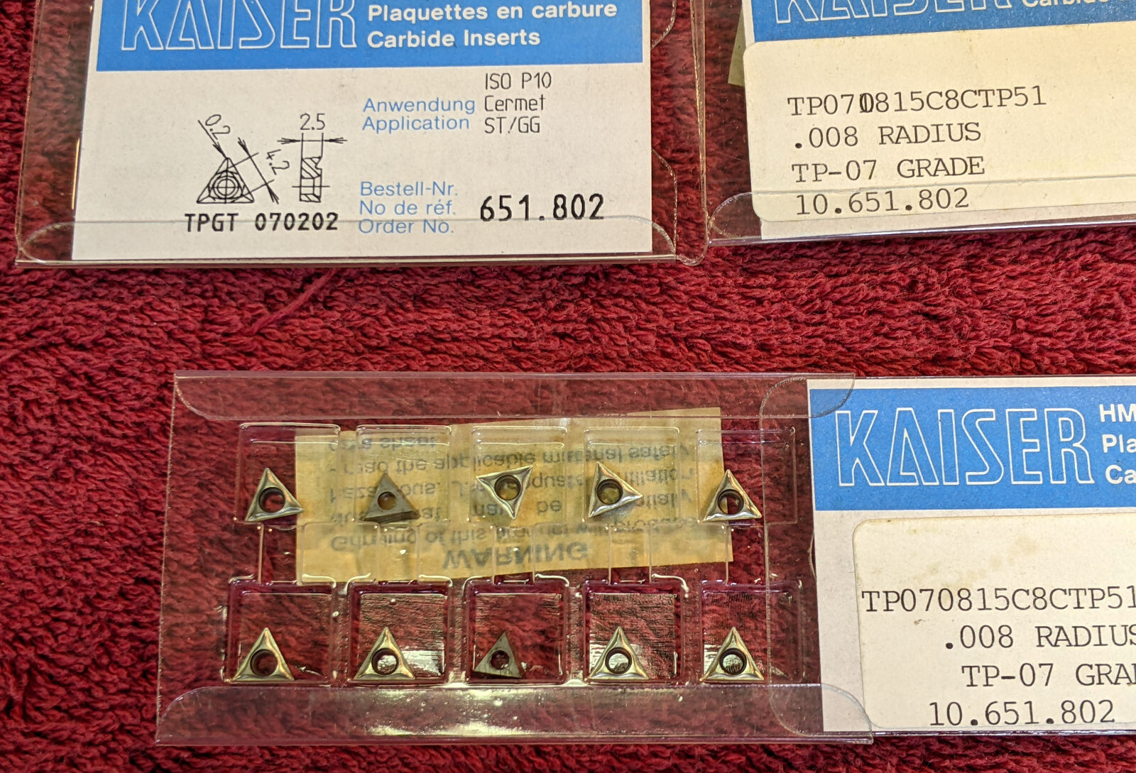 Qty. 10 BIG KAISER 651.802 Carbide Boring Bar Inserts. TPGT-070202 ...