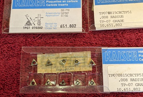 Qty. 10 BIG KAISER 651.802 Carbide Boring Bar Inserts. TPGT-070202 ...