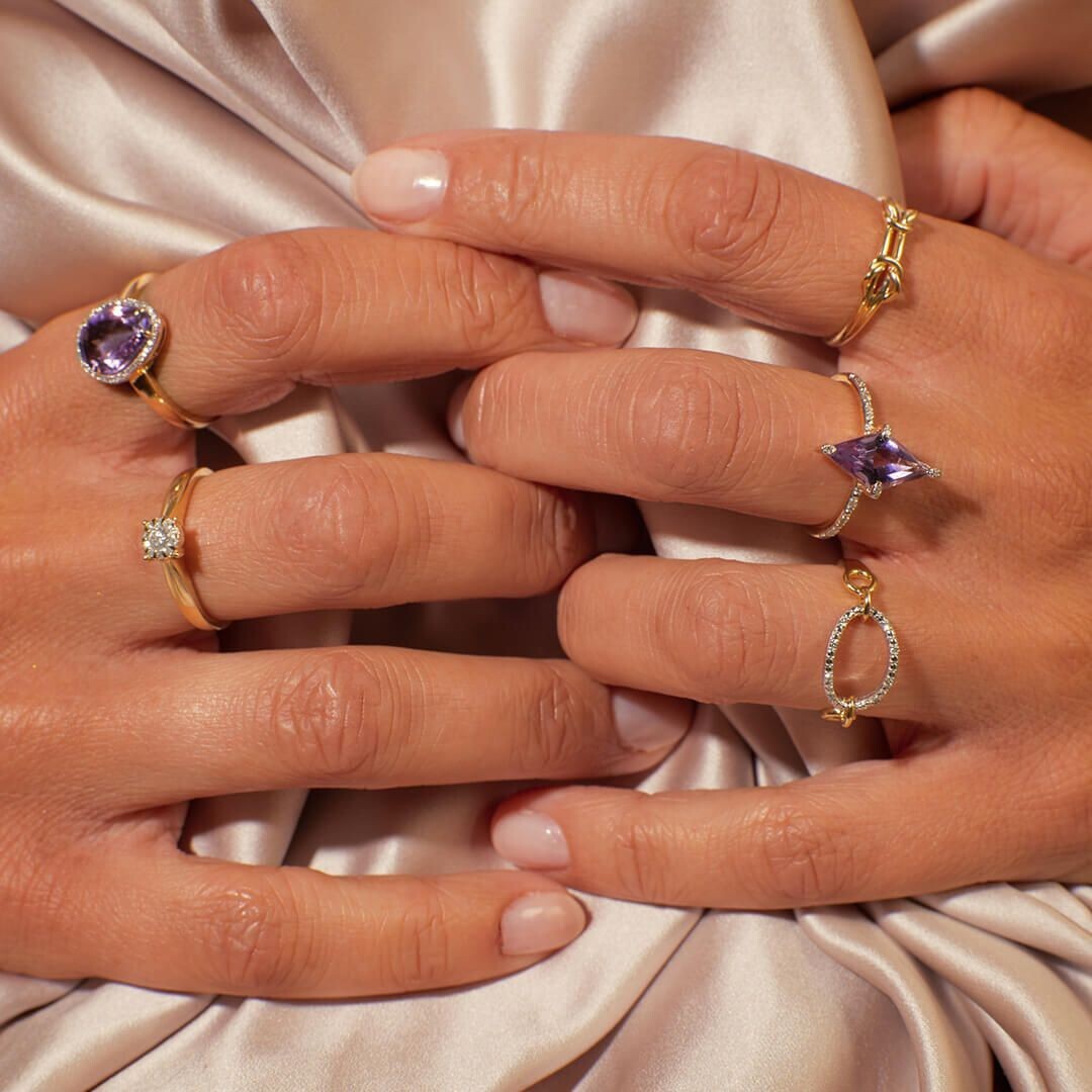 Organic Halo Amethyst And Diamond Ring 9ct Yellow Gold 375 Hallmark ...