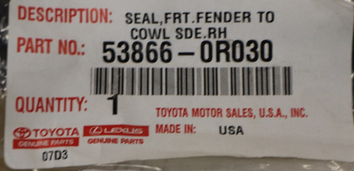 NEW OEM 2013-2018 Toyota RAV4 Passenger Fender Cowl Hood Side Seal ...