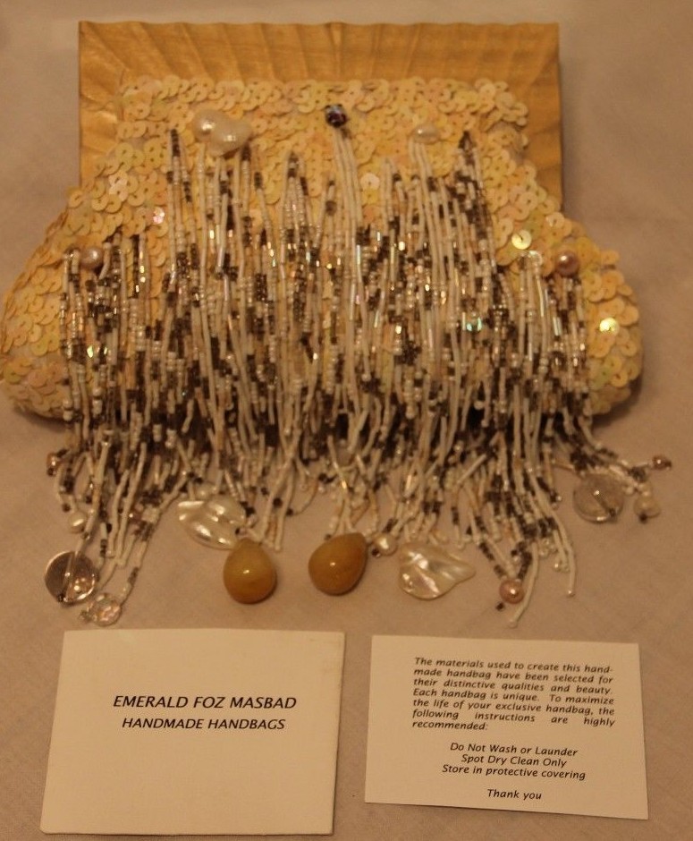 EXCELLENT CONDITION Emerald for Masbad Handmade Shell Beaded Evening ...