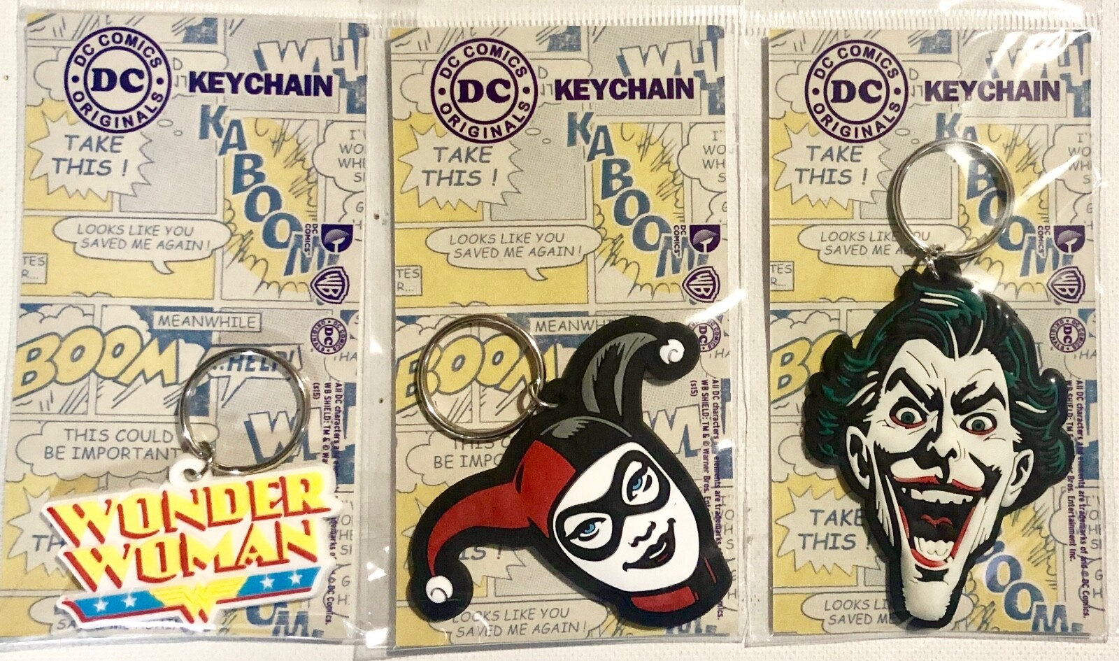 DC Comics keychains, official, Wonder Woman, Harlequin, The joker, key ...