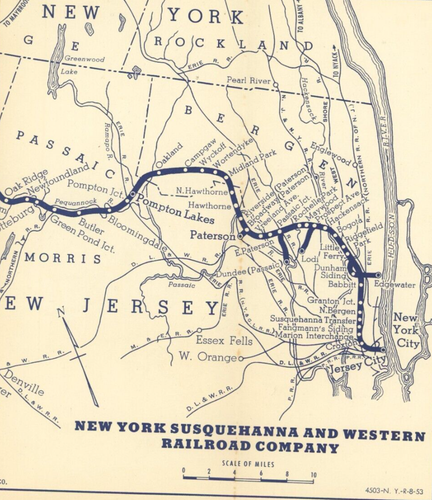 1953 Map New York Susquehanna & Western Railroad CO Trains Rand McNally ...