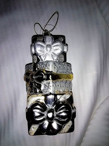 Silver & Gold Shiny Stacked PACKAGES Unbreakable Christmas ORNAMENT 5 ...