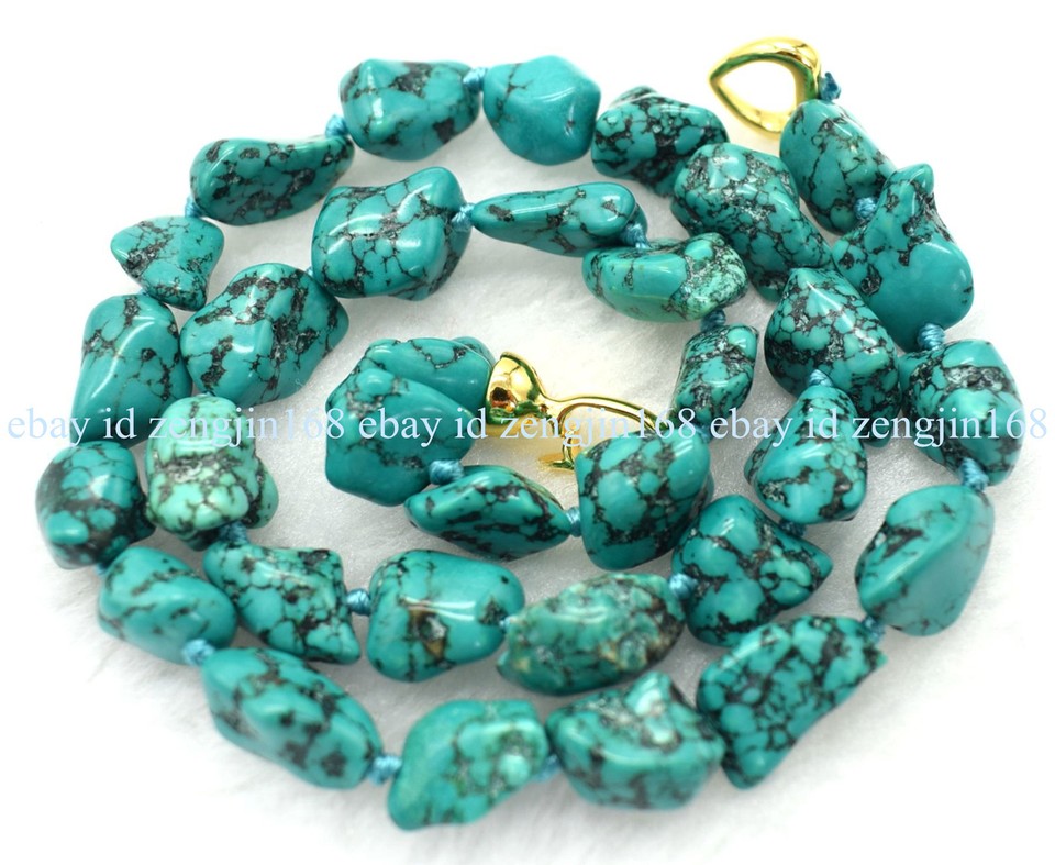 Huge 15x20mm Natural Blue Turquoise Irregular Gemstone Beads Necklace ...
