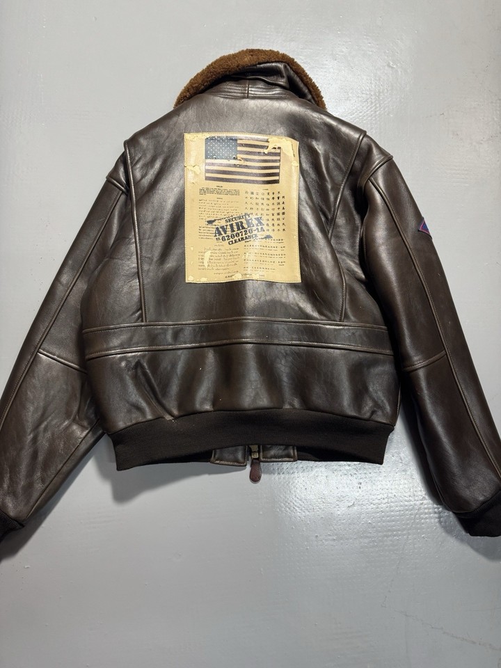 Avirex USA “Top Gun” Leather Bomber Jacket – Brown Shearling Collar | eBay