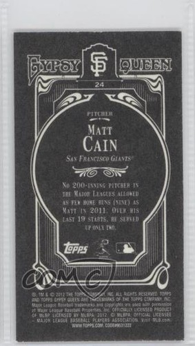 2012 Topps Gypsy Queen Mini Black Matt Cain #24 | eBay