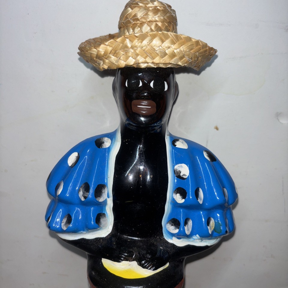 VINTAGE RUM JUMBIE LIQUEUR HAND PAINTED MAN W/ STRAW HAT 12 " CARIBBEAN ...