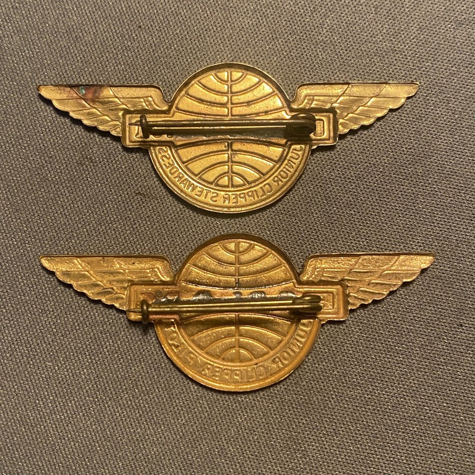 PAN AM Junior Clipper Stewardess Pilot Airplane Wings Pin Set lot of 2 ...