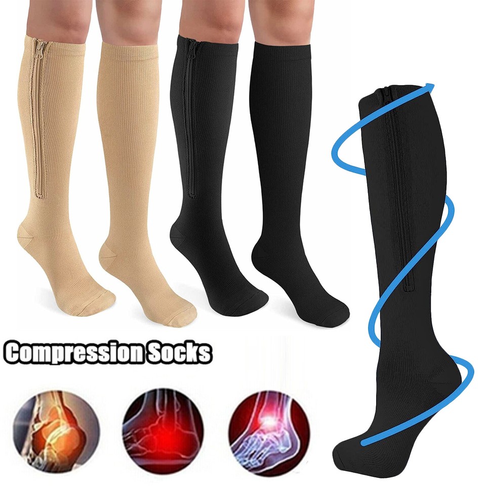 Zipper Closed Toe Compression Socks 30-40 mmHg Calf Leg Ankle Support ...