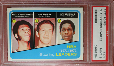 1972 Topps basketball card NBA SCORING LEADERS JABBAR / HAVLICEK #171 ...