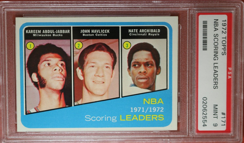 1972 Topps basketball card NBA SCORING LEADERS JABBAR / HAVLICEK #171 ...