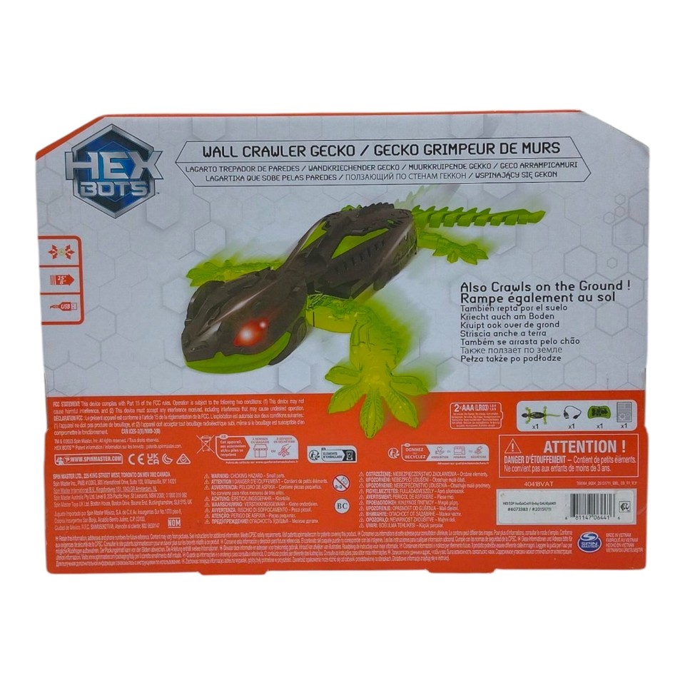HEX BOTS Wall Crawler Gecko Rechargeable Remote Control Robot Kids Toy ...