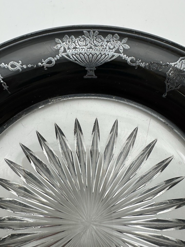 Vintage Glass Art Nouveau Plate Silver Overlay On Black 6.5” | eBay