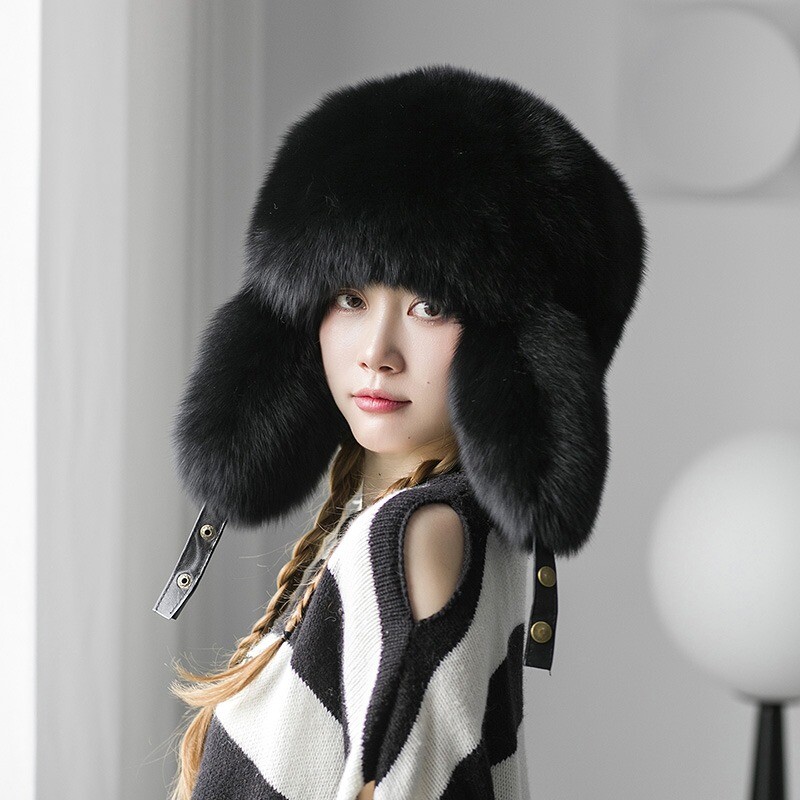 Women Full Covered Real Fox Fur Hat Russian Ushanka Cossack Hunter Hat ...